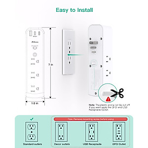 Surge Protector Outlet Extender, 9 AC Multi Plug Outlet with 3 USB Ports (2 USB C), 1080 Joules, 3-Sided Power Strip with Spaced Outlet Splitter for Home, Dorm Room Essentials