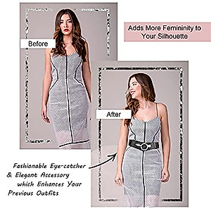 SUOSDEY Women Fashion Wide Elastic Belt Stretch Waist Belt with Easy Silver Buckle for Dresses,white,M