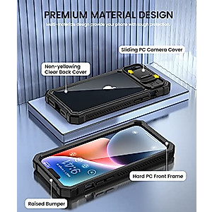 Caka for iPhone 14 Case, iPhone 13 Case with Screen Protector & Slide Camera Cover Heavy Duty Shockproof Phone Case for iPhone 13 iPhone 14 6.1 inches, Black