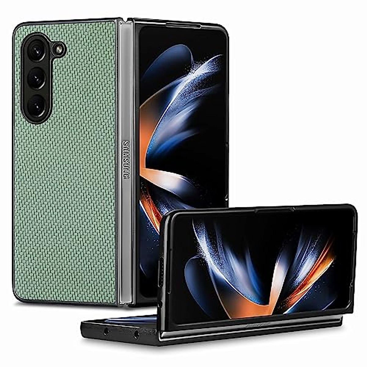 Phone Flip Case Carbon Fiber Cover Compatible with Samsung Galaxy Z Fold 5 Case PU Leather + Hard PC Shell Ultra Thin Slim Durable Protective Case Slim Case Compatible with Galaxy Z Fold 5 phone prote