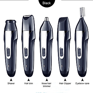 Nose Ear & Hair Trimmer 5 in 1 USB Rechargeable Beard Trimmer Shaver Electric Razor Clippers Wet/Dry Waterproof Eyebrow Grooming Kit for Men/Women. (Black)