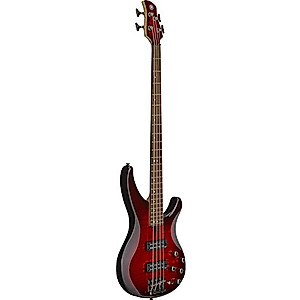 Yamaha TRBX604 4-String Flamed Maple Bass Guitar, Dark Redburst