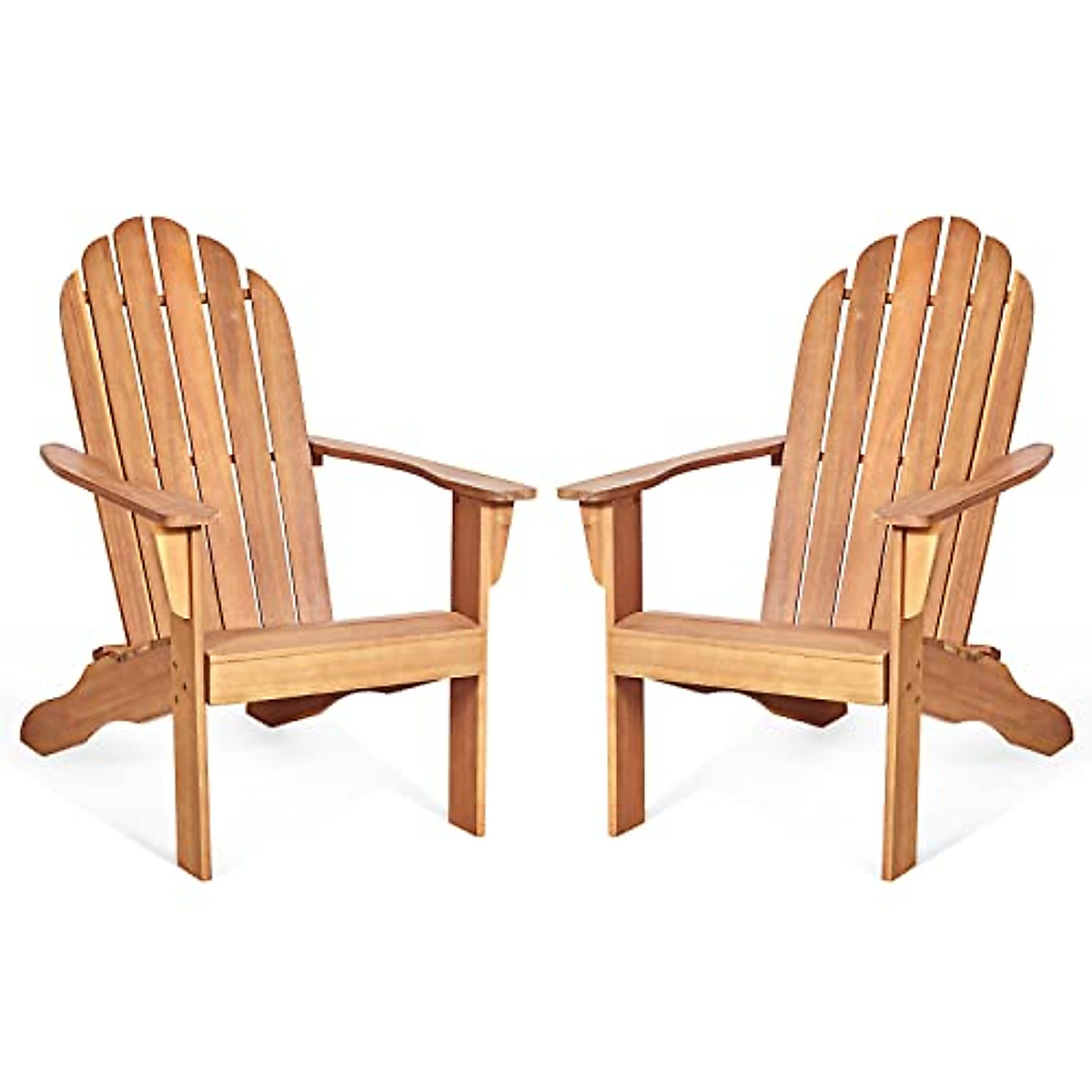 Tangkula Adirondack Chair, Acacia Wood Adirondack Lounger Chair, Outdoor Armchairs with Slatted Seating, Weather Resistant, for Patio Deck Lawn Backyard, Garden Adirondack Furniture (2, Natural)