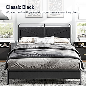 HOOBRO Wooden Panel Headboard, Queen Headboard, Minimalist Headboard with Metal Frame, Height Adjustable, Headboard with Bed Frame Adapter, Black