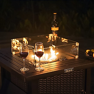 Cecarol 32 in Outdoor Propane Gas Fire Pit Table Electronic Pulse Ignition with Glass Wind Guard, Glass Rock, Waterproof Cover, 50,000 BTU CSA Certification for Outside Garden Patio Party (Brown)