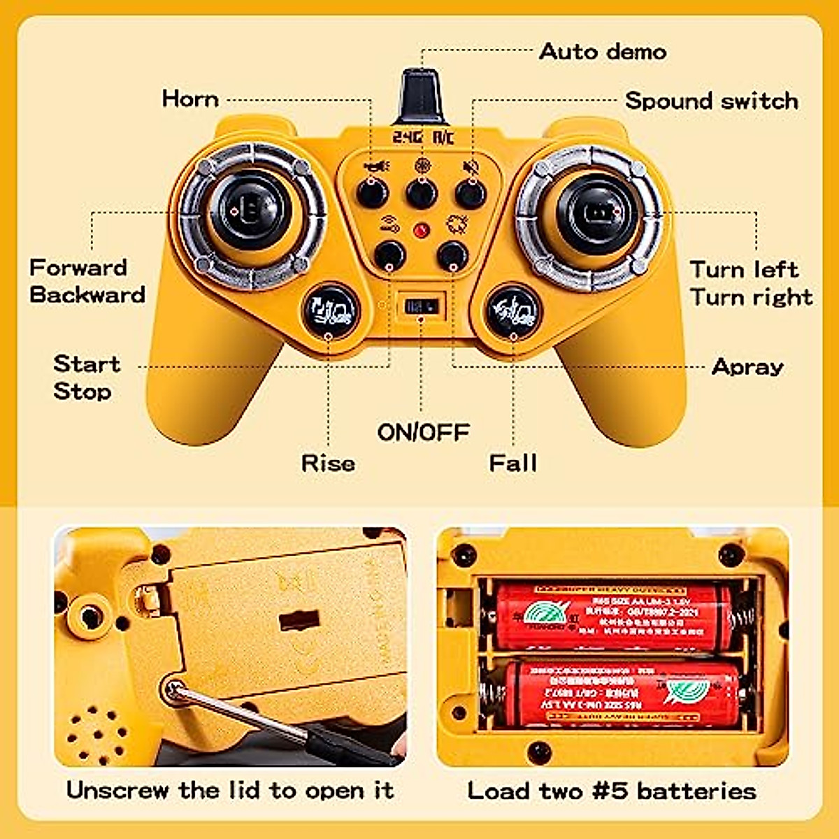 VijiSuki 2.4Ghz Remote Control Forklift Toys,RC Forklift Truck with Spray, Cool Lights,Sound,1/24 Scale 11 Channel Rechargeable Forklift Truck Gift for Kids