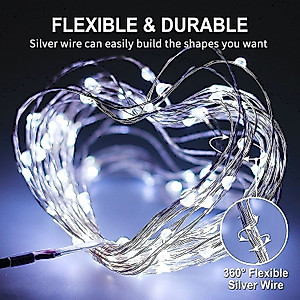 JMEXSUSS 4 Pack 50 LED White Fairy Lights Battery Operated, 16.1ft Christmas Fairy Lights Indoor, White String Lights Waterproof Outdoor for Party Wedding Birthday Holiday Decorations