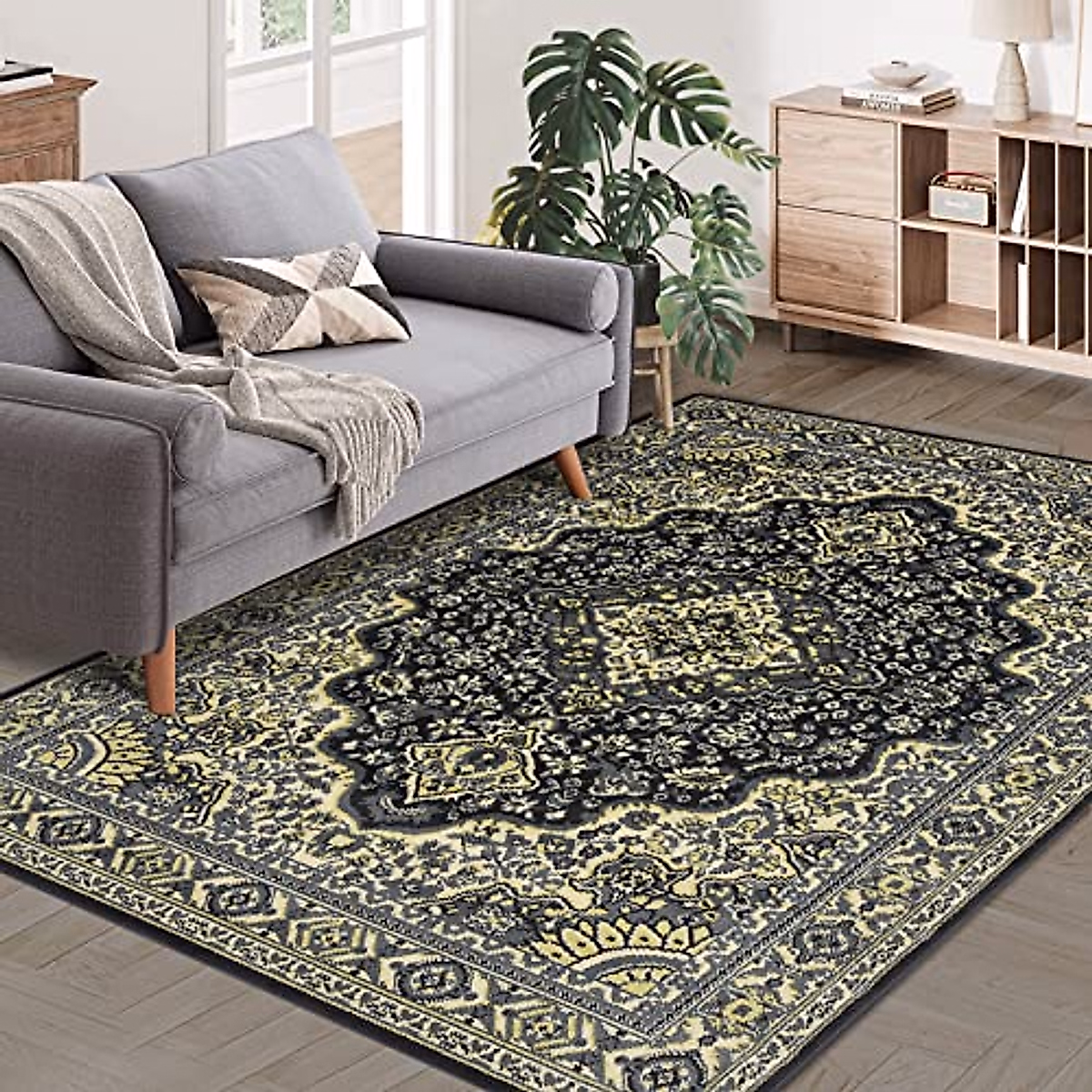 COZYLOOM 8x10 Area Rug Indoor Living Room Bedroom Large Area Rug Medallion Collection Area Rug Non-Shedding Oriental Traditional Area Rug, Grey