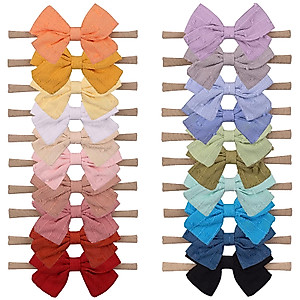ALinmo 20PCS Baby Girls Nylon Headbands Linen Hair Bows Hairbands Handmade Hair Accessories for Newborn Infant Toddlers Kids
