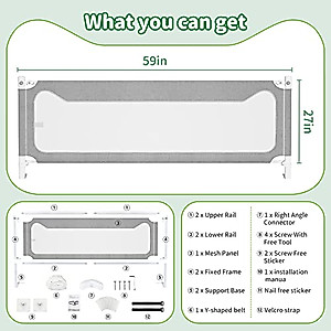 Sephyroth Bed Rails for Toddlers, Upgrade Height Adjustable Baby Bed Rail Guard Specially Designed for Twin, Full, Queen, King Size - Safety Bed Guard Rails for Kids 1 Side:59"(L) ×27"(H)