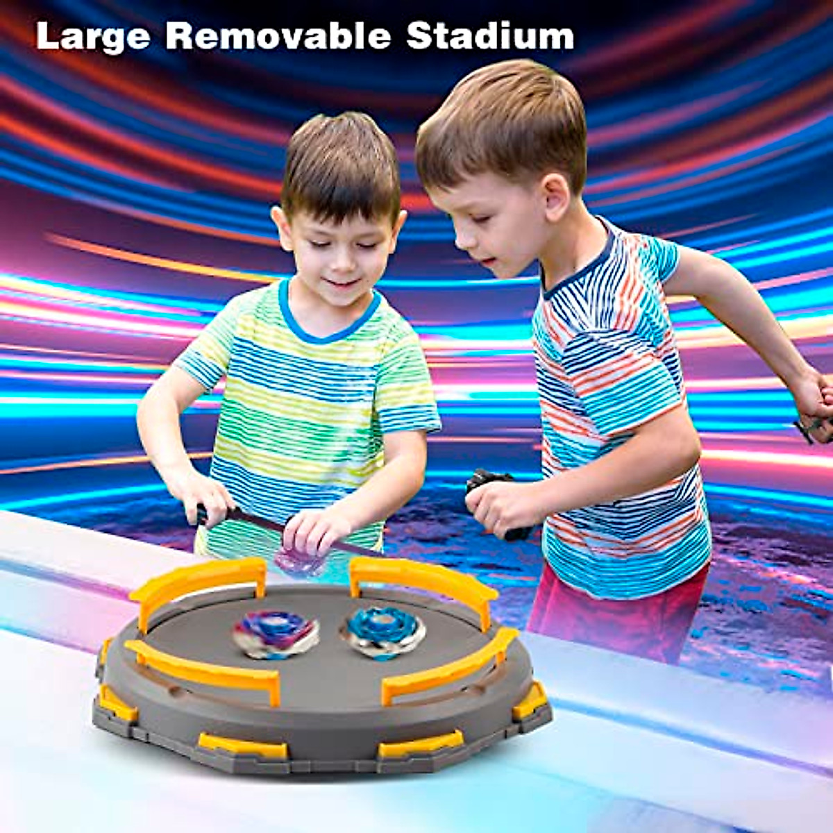 WNSULL Bey Stadium Metal Fusion Set-Battle Game with 1Stadium, 6 Battling Top Toys and 2 Launchers-Toy Gift for Boys Kids Ages 6 7 8 9 10 11 12 Years Old