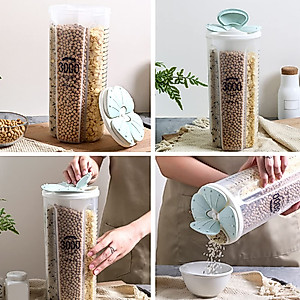 auons Airtight Kitchen Food Storage Container, Leak-Proof BPA Free Plastic Plastic Dry Cereal Dispensers Containers with Durable Lids for Flour, Sugar, Rice (3000ml 4 Color-4 Grid)