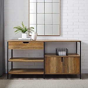 Walker Edison Mid Century Modern 2 Shelf 1 Drawer Storage Bookshelf Storage Home Office Storage Cabinet, 58 Inch, Rustic Oak