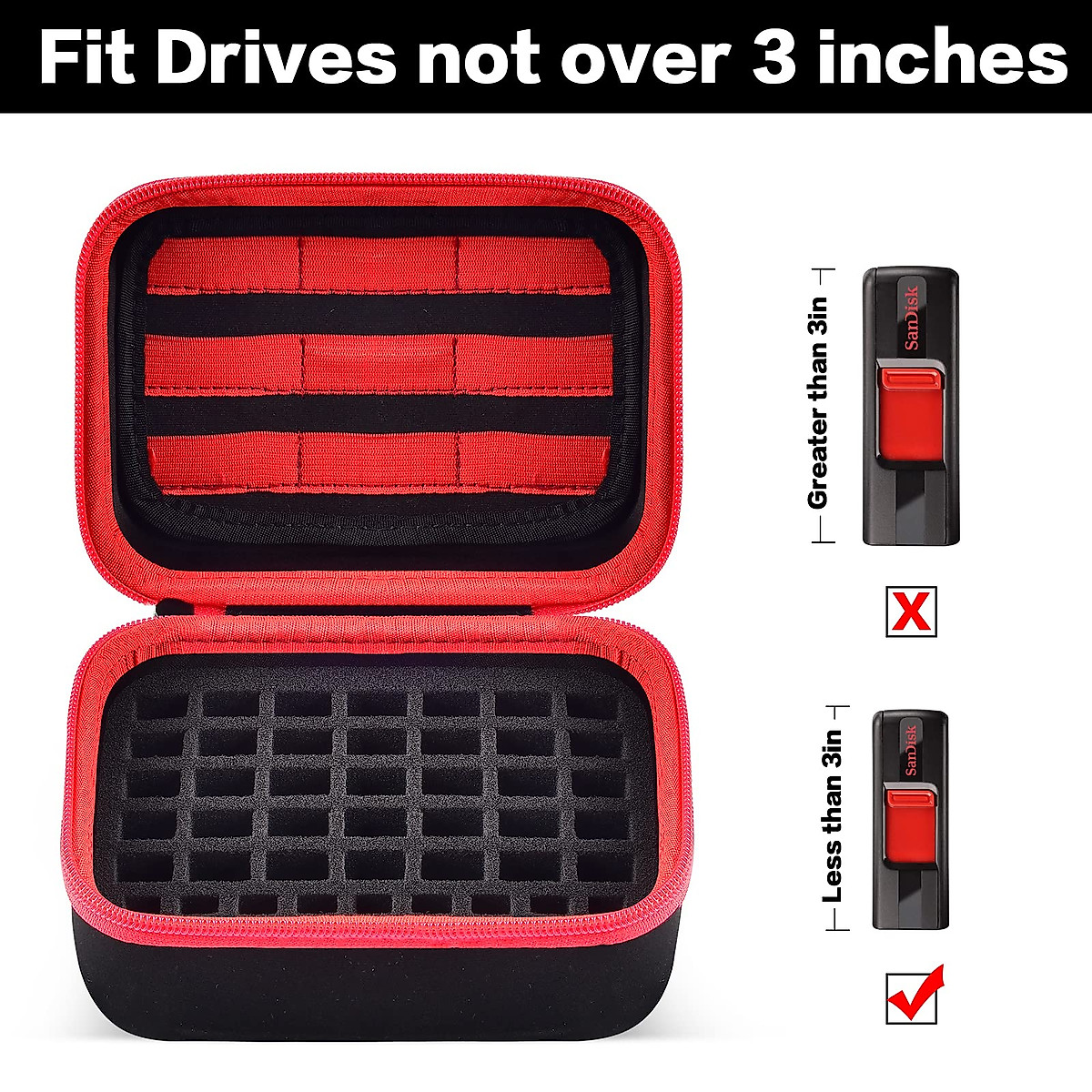 USB Flash Drive Case, Thumb Drive, Memory Card SD SDXC SDHC Card Holder Organizer, Electronic Accessories Storage Bag for SanDisk/SamData/Samsung/TOPESEL/PNY/Memory Stick/YubiKey - Red(Box Only)