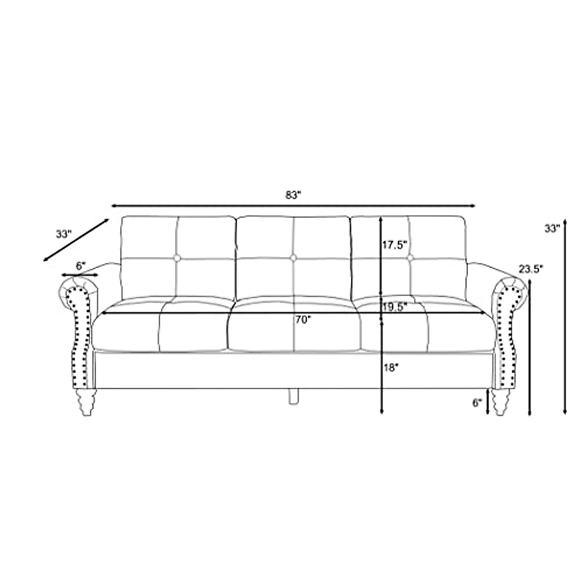 Meeyar Couches for Living Room,83'' Width Comfy Sofa 3 Seater Sofa for Living Room 3 Seater Comfy Couch Room Couch