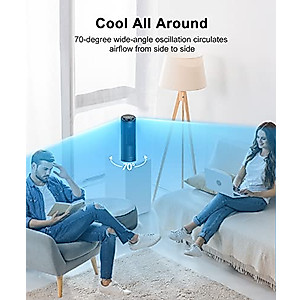 Cofeow Tower Fan for Bedroom, 20ft/s Quiet Cooling Fan, 70° Oscillating Floor Fan with Remote,Led Display,3 Speed Options,4 Modes,12Timer,13“ Bladeless Portable Table Fan for Bedroom Office Home Desk Black