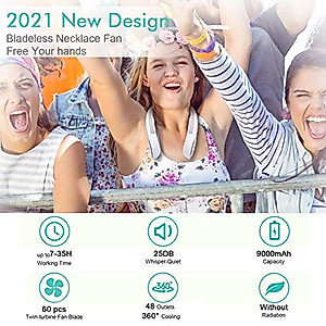 portable Neck Fan, Rechargeable Bladeless Neck Fan use 7-35hours, hand free Wearabl Personal Neck Fan long lasting, Cooling Neck Fan 3 Speeds, for Travel, Outdoor works, Kichten ,Office,Sports(White)