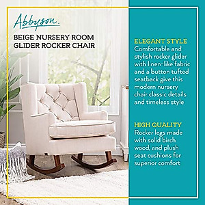 Abbyson Living Thatcher Fabric Rocking Chair - Nursery, Linen Upholstery, Cushioned, Wood Framed Rocker, Beige