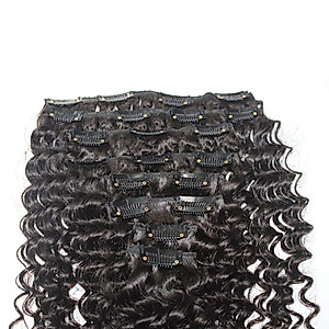 Forawme 100 Remy Curly Hair Extensions Clip In #1B Black 20 Inch 120g 8pcs/lot 20 Clips Hair Extensions