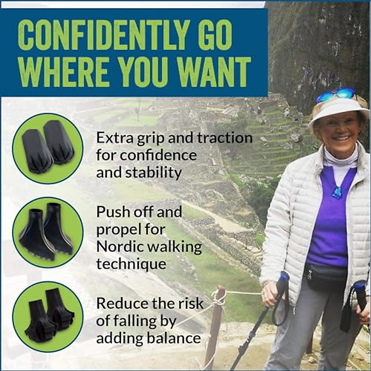 VTread Tapered Four Pack of Extra Durable Rubber Replacement Tips (Replacement Feet/Paws/Ferrules/Caps) for Trekking Poles - Fits All Standard Hiking and Walking Poles