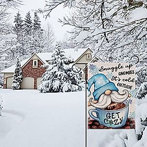 Artofy Snuggle Up Gnomies It's Cold Outside Home Decorative Garden Flag Winter Gnome Plaid House Yard Coffee Bean Cup Snowflake Outside Decor, Christmas Farmhouse Outdoor Small Burlap Decoration 12x18