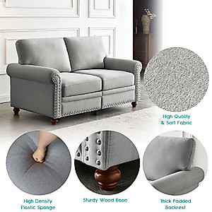 CALABASH Loveseat Sofa, Modern Upholstered Love Seat 2 Seater Small Couch with Classic Nails & Seat Cushion Backrest Removable for Living Room, Bedroom, Apartment, Small Space, 59Inch(Grey Fabric)