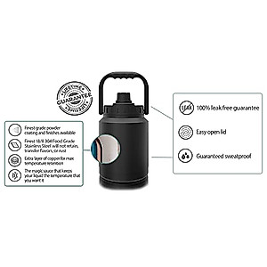 Seriously Ice Cold SIC 64 oz. Insulated Chug Cap Travel Jug, Premium Double Wall Stainless Steel, Ultra Wide Lid with Swing Handle, Leak Proof, Matte Black