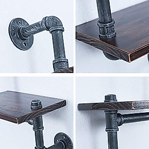 Industrial Pipe Shelves Wall Mounted,Wall Shelving Hung Shelf Hanging Shelves, Retro Wood Shelf 3 Tiers Floating Shelves,Wall Mount Rustic Bookshelf