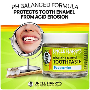 Uncle Harry's Peppermint Remineralizing Toothpaste | Natural Whitening Toothpaste Freshens Breath & Promotes Enamel | Vegan Fluoride Free Toothpaste