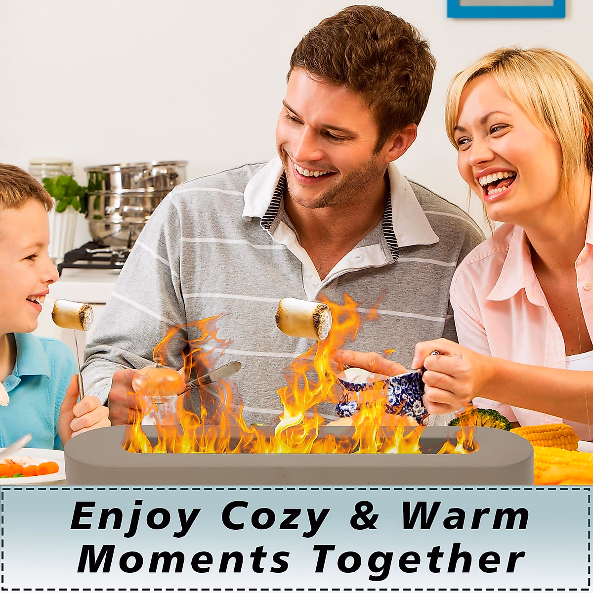 BPS Portable Mini Concrete Tabletop Fire Pit, Compact Rectangular Design in Brown for Indoor & Outdoor - Bio Ethanol Fuel