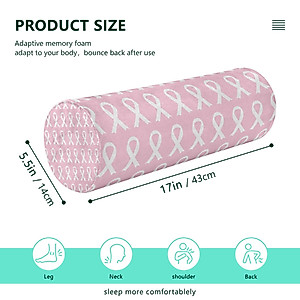 JUNZAN Ribbons on Pink Bolster Pillow for Couch Therapedic Neck Roll Pillow Round Pillow Insert 17 Inch for Back Support Pillow Round Foam Cushion