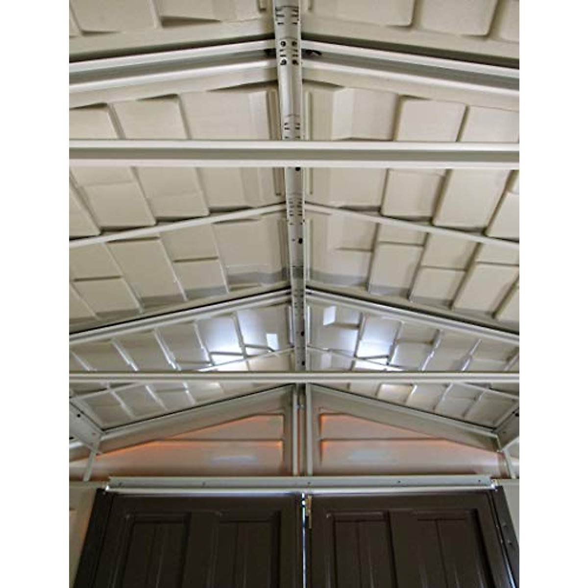 Duramax 0638801402145 Woodbridge Plus 10.5 x 8 Plastic Garden Shed with Foundation Kit & Fixed Window Brown-15 Years Warranty, 10x8, Brown & Ivory