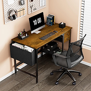 Lufeiya Computer Desk with Drawers - 40 Inch Work Small Desk for Bedroom Home Office, Simple Study Writing Table PC Desks with Drawer Storage Shelves, Rustic Brown