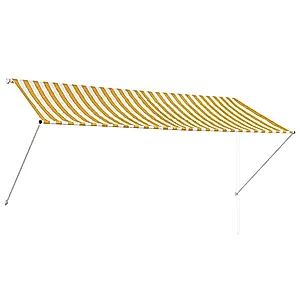 Tidyard Retractable Awning Yellow and White Fabric Window Canopy Front Door Sunshade Shelter Steel Frame for Terrace, Balcony, Garden 118.1 x 59.1 Inches (W x H)