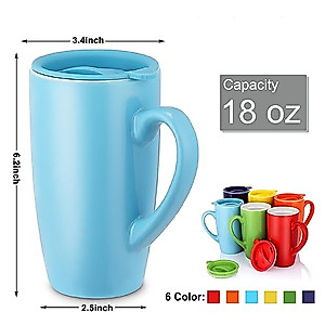 Vivimee 6 Pack Ceramic Coffee Mug Set with Lids, 18 Ounce Large Tall Colored Coffee Mugs with Lid, Coffee Mug Set for Your Coffee & Tea, Porcelain Tea Cups for Coffee, Milk, Office, Home