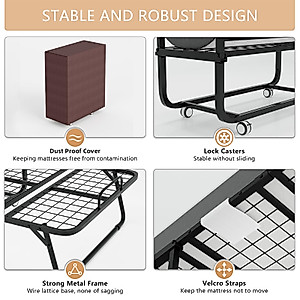 Folding Bed with Mattress - Portable Foldable Roll Away Adults Bed for Guest, 5-Inch Thick Luxurious Memory Foam, Space Saving Fold Up Bed with Dust Proof Cover & Wheels for Easy Storage,75" Dx 31" W