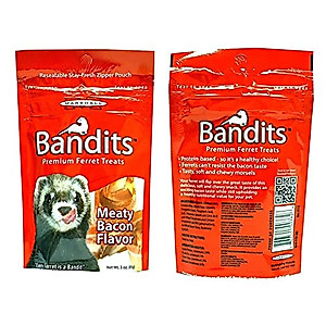 Petlewa MarshalBandits Premium Ferret Treats Variety Pack - 5 Flavors Chicken, Raisin, Peanut Butter, Banana, and Meaty Bacon - 3 Ounces Each 5 Total Pouches