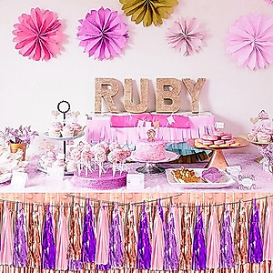 4P Pink-Purple Rose-Gold Party-Decorations Tassel Garland, Tassels Banner Streamers for Parade Floats, Bachelorette, Wedding, Birthday, Halloween, Christmas,