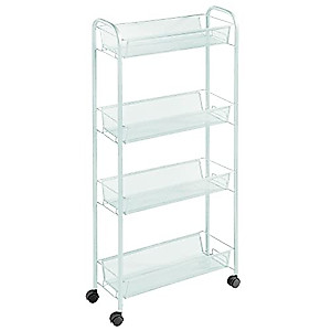 mDesign Slim Steel Metal Rolling Utility Cart Storage Organizer Trolley with 4 Basket Shelves for Laundry Room, Kitchen, Bathroom Organization, Narrow Holder for Detergent, Biro Collection, Mint Green