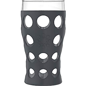 Lifefactory 20-Ounce Beverage Glasses with Protective Silicone Sleeves, 4 Count (Pack of 1), Stone Gray, Aqua Teal, Dusty Purple, Carbon