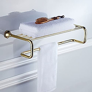 Golden Wall Mounted Bath Towel Rack 2 Layer, Durable Brass Towel Bar Length 60cm Modern Simple Towel Holder for Bathroom Kitchen Home Décor-60x26.5cm