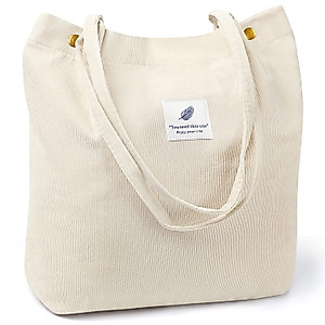 Women Tote Bags Grocery Shoulder Bag Corduroy with Inner Pocket for Work Beach Lunch Travel Shopping Shopper Handbags