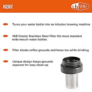 GSI Outdoors H2JO Stainless Steel Brew & Steeping Filter I Wide-Mouth Bottle Twist-On Travel Filter for Brewing Coffee & Tea