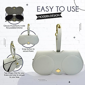 BellaChu Premium Vegan Leather Soft Eyeglasses and Sunglasses Case for Women – Slim, Cushioned, Travel-Friendly, with Strap (White, Medium)