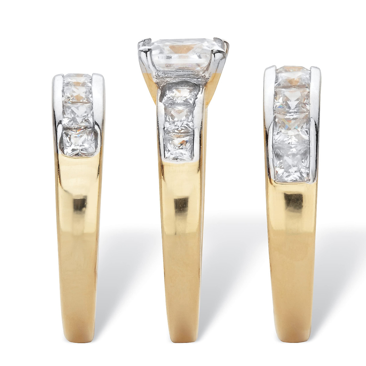 PalmBeach Yellow Gold-Plated or Platinum-Plated Sterling Silver Princess Cut Cubic Zirconia 3 Piece Bridal Ring Set Size 9