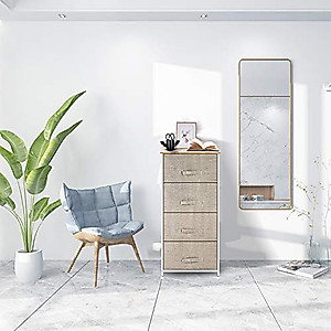 Byouth 4-Tier Dresser Tower, Fabric Drawer Organizer with 4 Easy Pull Drawers with Metal Frame,Wooden Tabletop for Living Room, Closet (Linen)