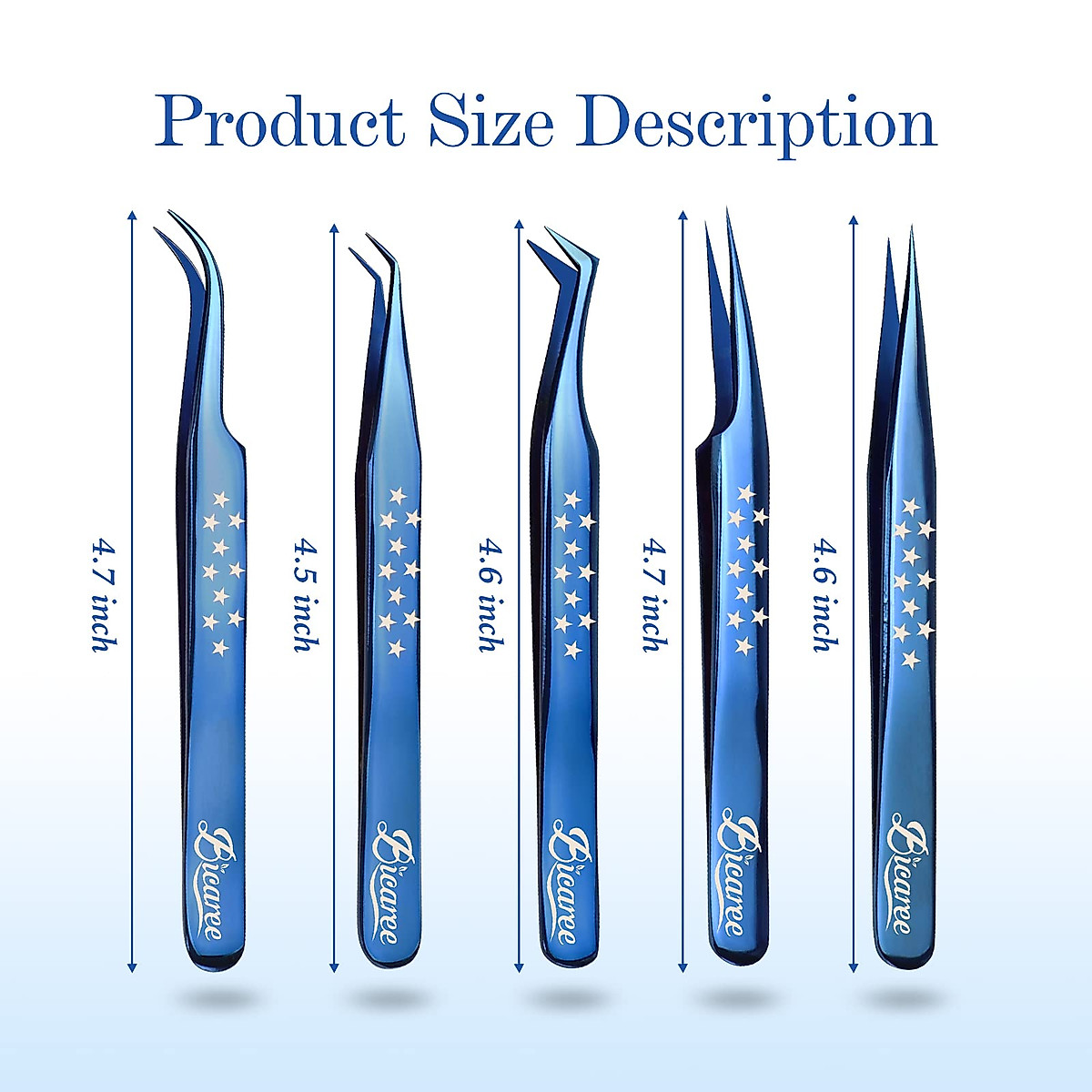 BICAREE Eyelash Extension Tweezers for Isolation & Classic Lashes, Stainless Steel Precision Tweezers (Straight, Blue)