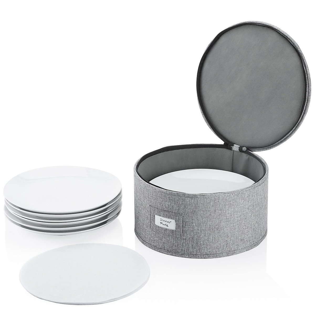 China Storage Container for Dinner Plate - 11.5" W x 7" H - Includes 12 Felt Dividers. Hard Shell and Stackable with Padded Interior