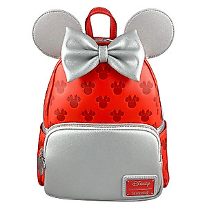 Loungefly Disney Minnie Mouse Red and Silver Womens Double Strap Shoulder Bag Purse