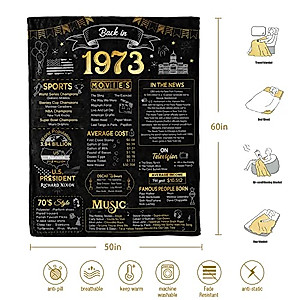 50th Birthday Gifts for Women Men 2023 Happy 50 Year Old Birthday Decorations for Her Him Back in 1973 Blanket to Husband Wife Dad Mom 50th Birthday Gift Ideas Cheers to 50 Years Present Throw 60"x50"